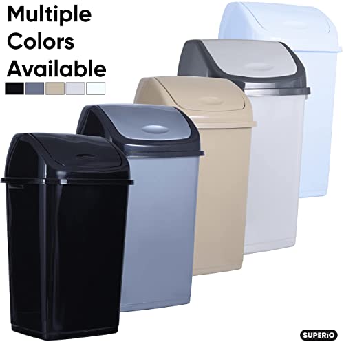 Superio Swing Top Trash Can, Waste Bin for Home, Kitchen, Office, Bedroom, Bathroom, Ideal for Large or Small Spaces - Beige (3 Pack - 4.5 Gal, 13 Gal)