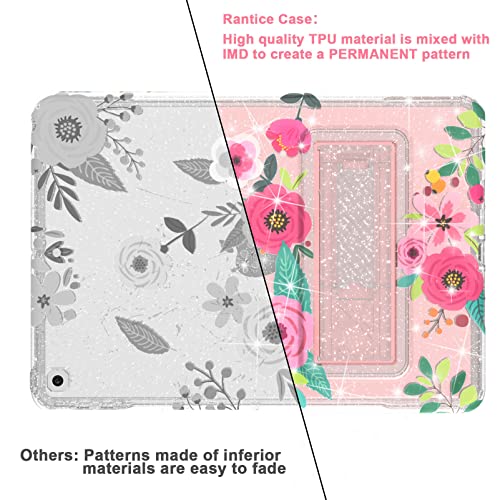 Rantice iPad 9th Generation Case, iPad 8th Generation Case, iPad 7th Generation Case, iPad Case for Women Girl Kids, Slim Shockproof Glitter Flower Clear Transparent iPad 10.2 Case with Kickstand