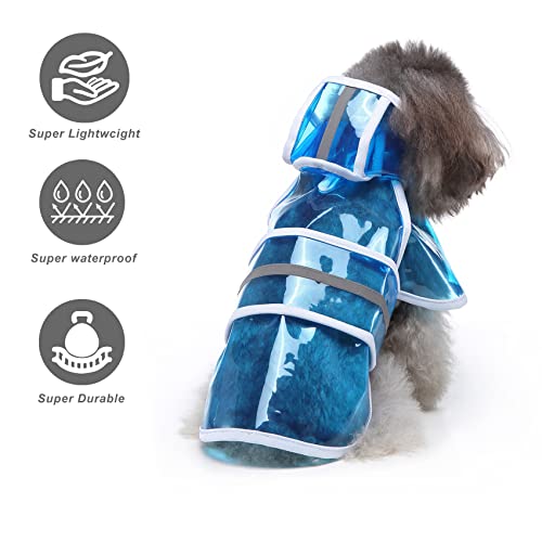 KTHZI Dog Raincoat Adjustable Pet Waterproof and Windproof Clothes Lightweight Rain Jacket Poncho for Hoodies with Strip Reflective(D Blue,Medium,YY31)