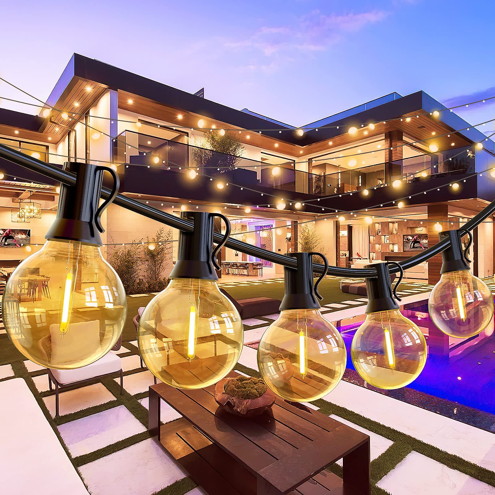 YILINM 100ft Outdoor String Lights Waterproof LED G40 Shatterproof Backyard Lights with 50 Bulbs Connectable Patio Lights for Christmas Patio House Backyard Balcony Party