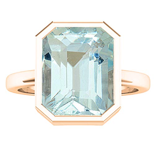 Dazzlingrock Collection 10K 11X9 MM Emerald Aquamarine Ladies Bezel Set Solitaire Engagement Ring, Rose Gold, Size 5