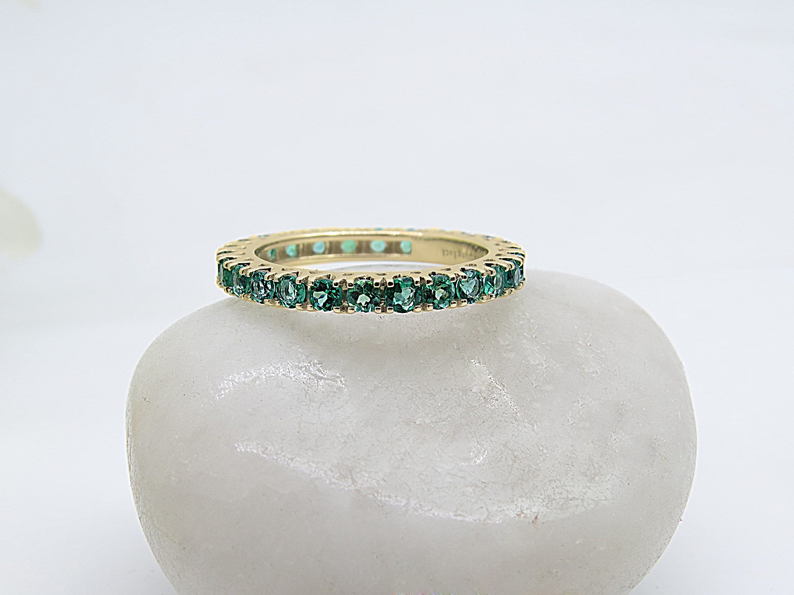 Dazzlingrock Collection Round Lab Created Emerald Ladies Full Eternity Wedding Stackable Ring Band | 14K Yellow Gold, Size 6