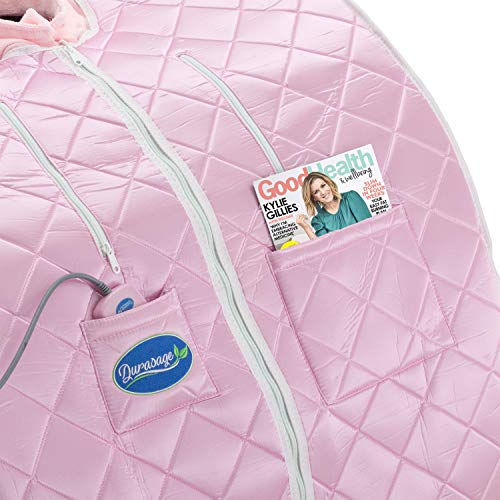 Durasage Personal Ultra Low Emf Portable Infrared Sauna Spa for Weight Loss, Detox, Relaxation at Home, 30 Minute Timer, with Handheld Remote Control, Heated Footpad and Chair (Light Pink)