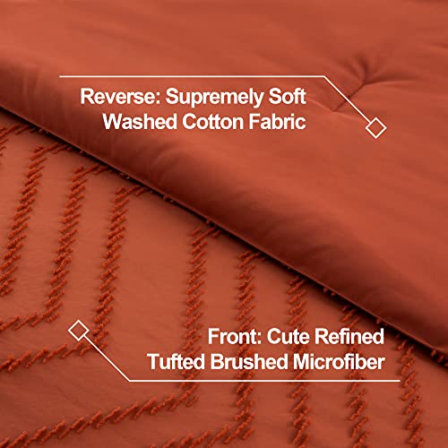 Litanika King Size Comforter Set with Sheets Burnt Orange - 7 Pieces Bed in a Bag King Boho Terracotta Complete Beddding Sets Rust Lightweight Bed Set with Comforter, Sheets, Pillowcases & Shams
