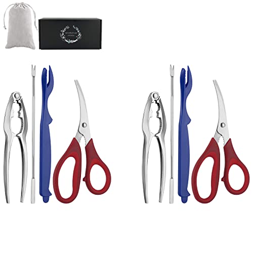 Seafood Tools Set Includes 2 Crab Crackers 2 Seafood Fork 2 Lobster Crackers 2 Seafood Scissors -Nutcracker Setļ¼9 Piece ļ¼