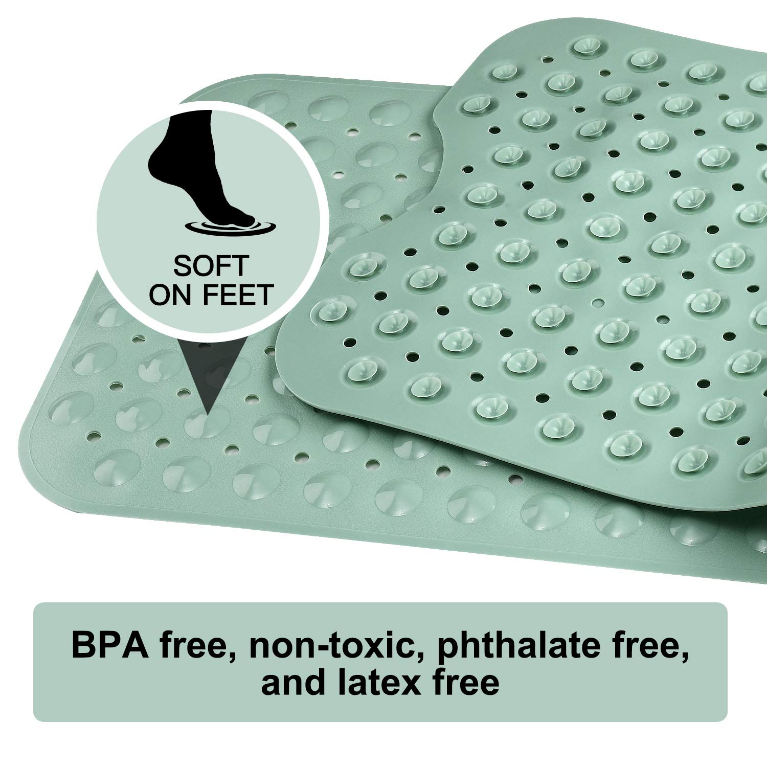 YINENN Bath and Shower Safety Mats 40x16 inch, Non Slip with Suction Cups for Bathroom Stall and Tub Floor, Extra Large and Machine Washable, Drain Holes Keep Bathtub Clean, Light Green