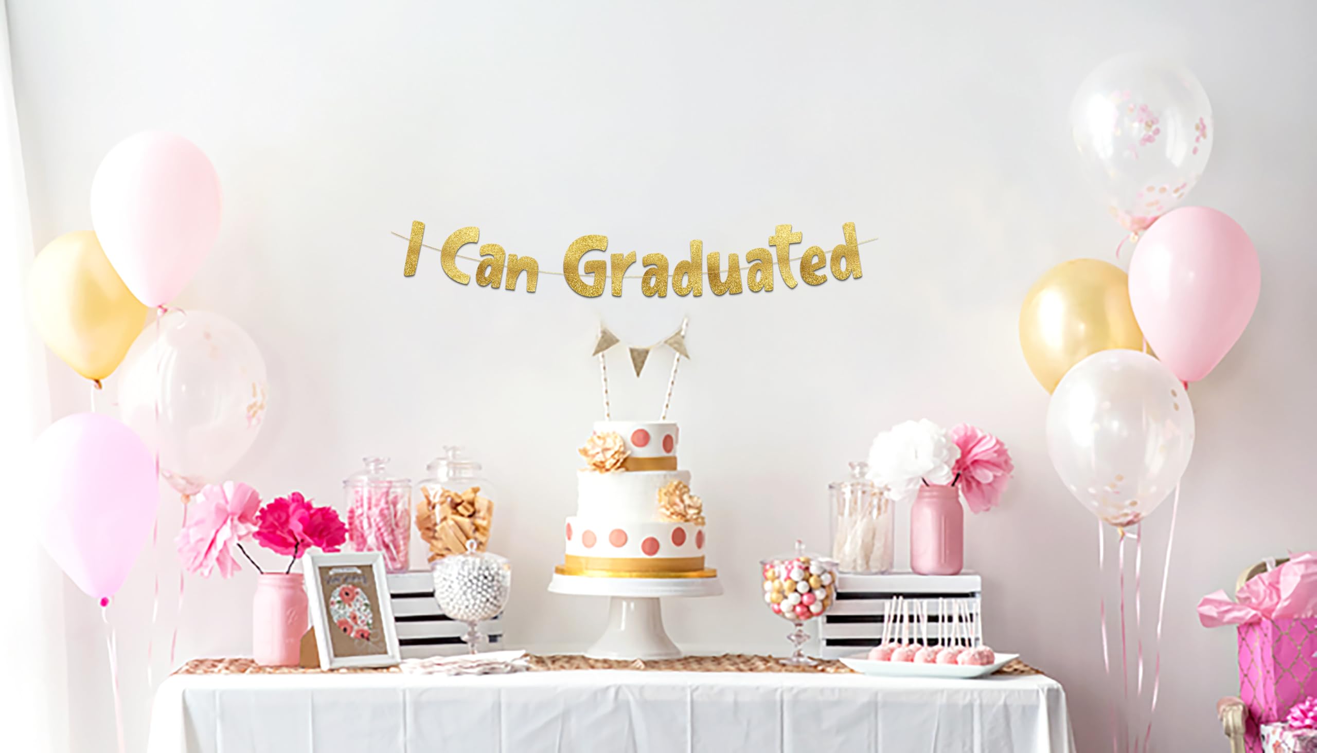 I Can Graduated Gold Glitter Banner – Graduation Party Decorations, Favors and Supplies