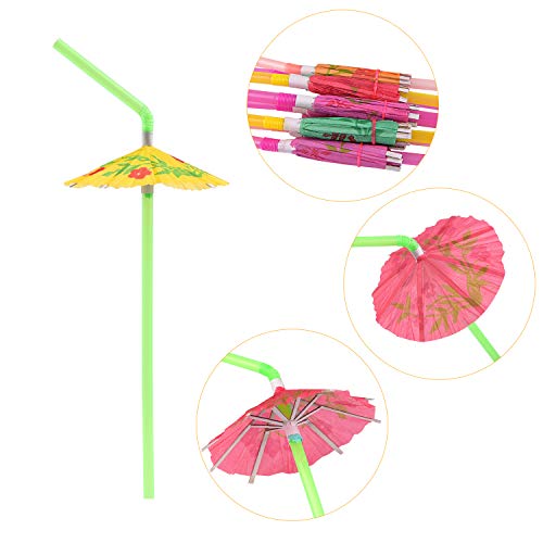FEPITO 58 PCS Umbrella Drinking Straws Reusable,Parasol Bendy Reusable Drinking Straws for Hawaiian Beach Cocktail Luau Tropical Party Decorations Supplies