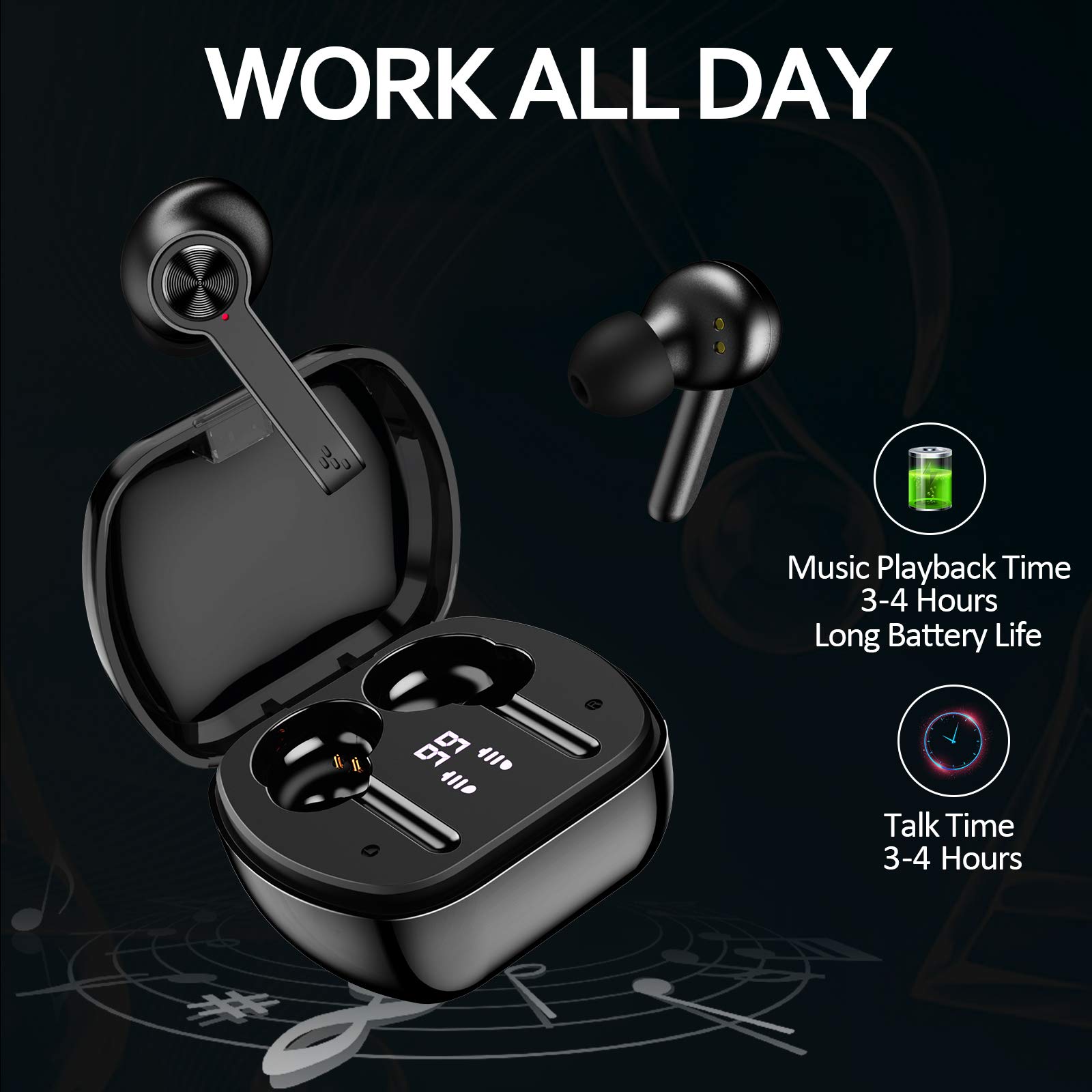 SIXGO Bluetooth Headphones in Ear Wireless Headphones Bluetooth 5.0 Earphones Sport True Wireless Earbuds Hi-Fi Stereo Sound Touch Control Super Lightweight Microphone for Smartphone