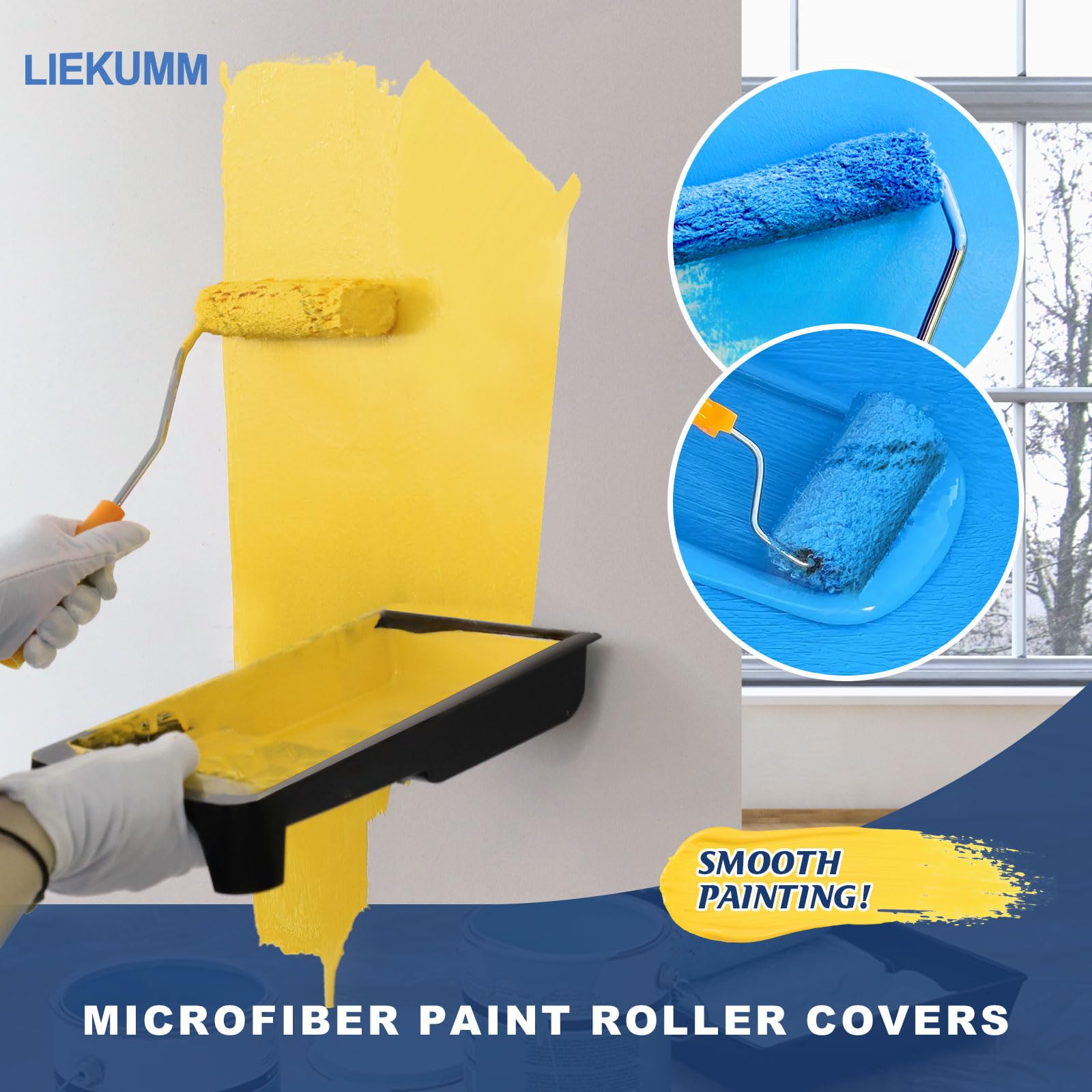 LIEKUMM Microfiber Paint Roller 6 Inch, High Density Microfiber Roller Covers Refills, House Painting Supplies, Suitable for House Painting DIY Craft Wall Repair, Pack of 20
