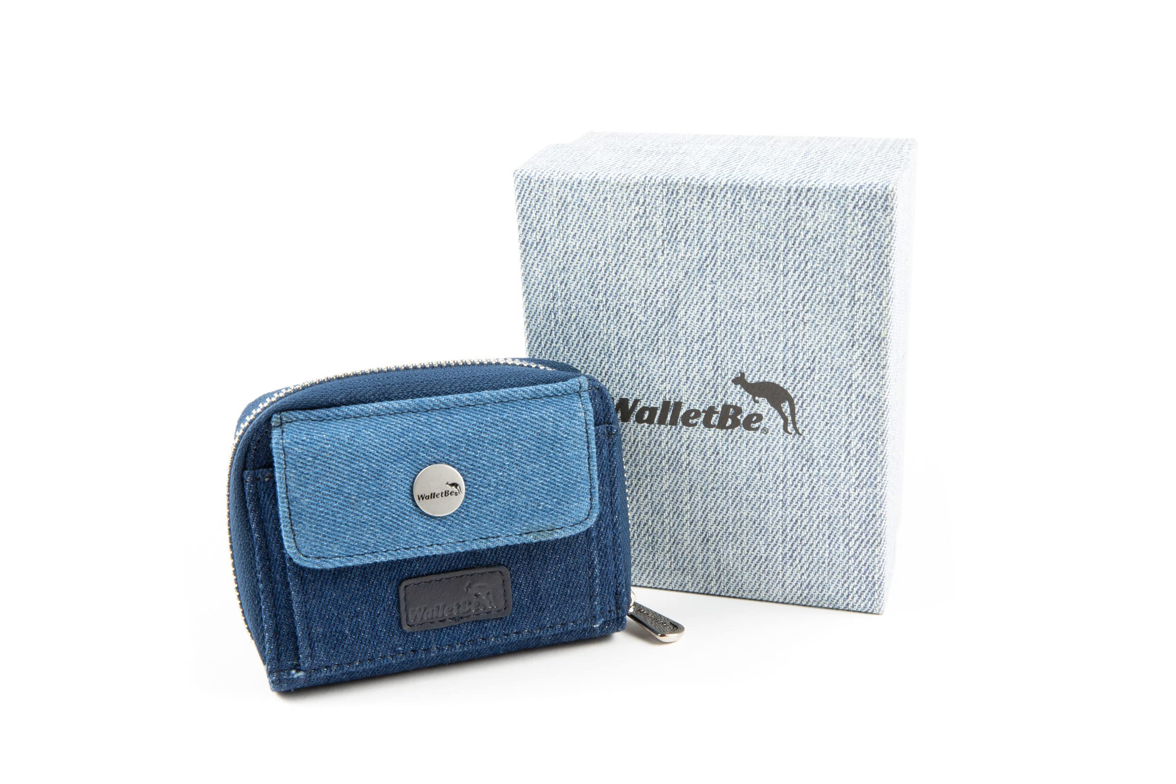 WalletBe Women's Wallet RFID Cash Card Coin Accordion Clutch with Wristlet Blue Denim