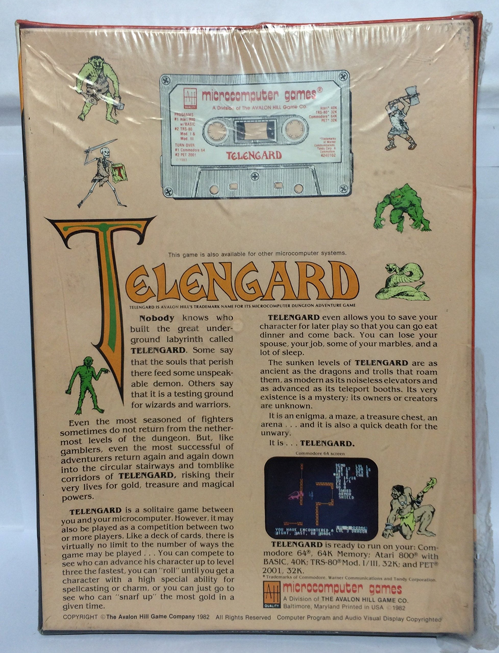 Telengard by Avalon Hill for Commodore 64 Atari 400/800 TRS-80 PET 2001 Cassette