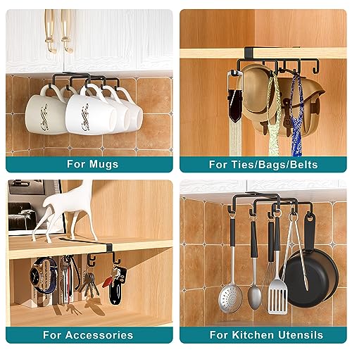 ECROCY Mug Holder Under Cabinet, 2pcs Mug Organizer for Kitchen Cabinet with Extra Large Hook Distance, Fit for 1 Inch Thickness Flat Buttom Cabinet Without Any Lip
