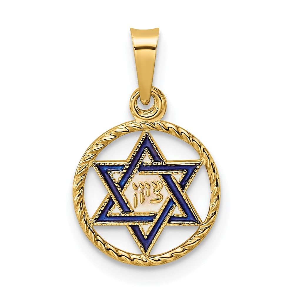 Diamond2Deal 14k Yellow Gold Solid Enameled Star of David in Frame Pendant (L-17.78mm W-11.18mm)