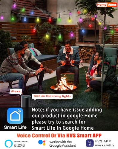 HVS Smart Outdoor String Lights LED 36Ft Color Changing RGBW Patio String Lights Infinite Connectable APP Control 2.4GHz WiFi Waterproof 18 Acrylic Work with Alexa Google for Party Outside Cafe