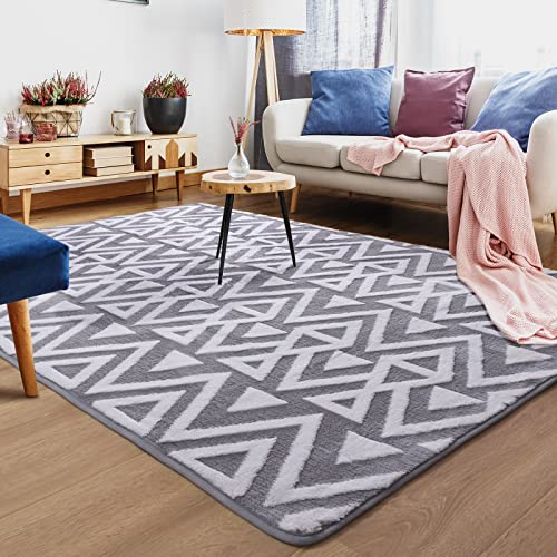 Memory Foam Area Rugs 4'X6' for Bedroom, Room, Plush Geometric Textured Carpets for Kids Room, Shaggy Washable Rug for Nursery Dorm Room Decor, Grey