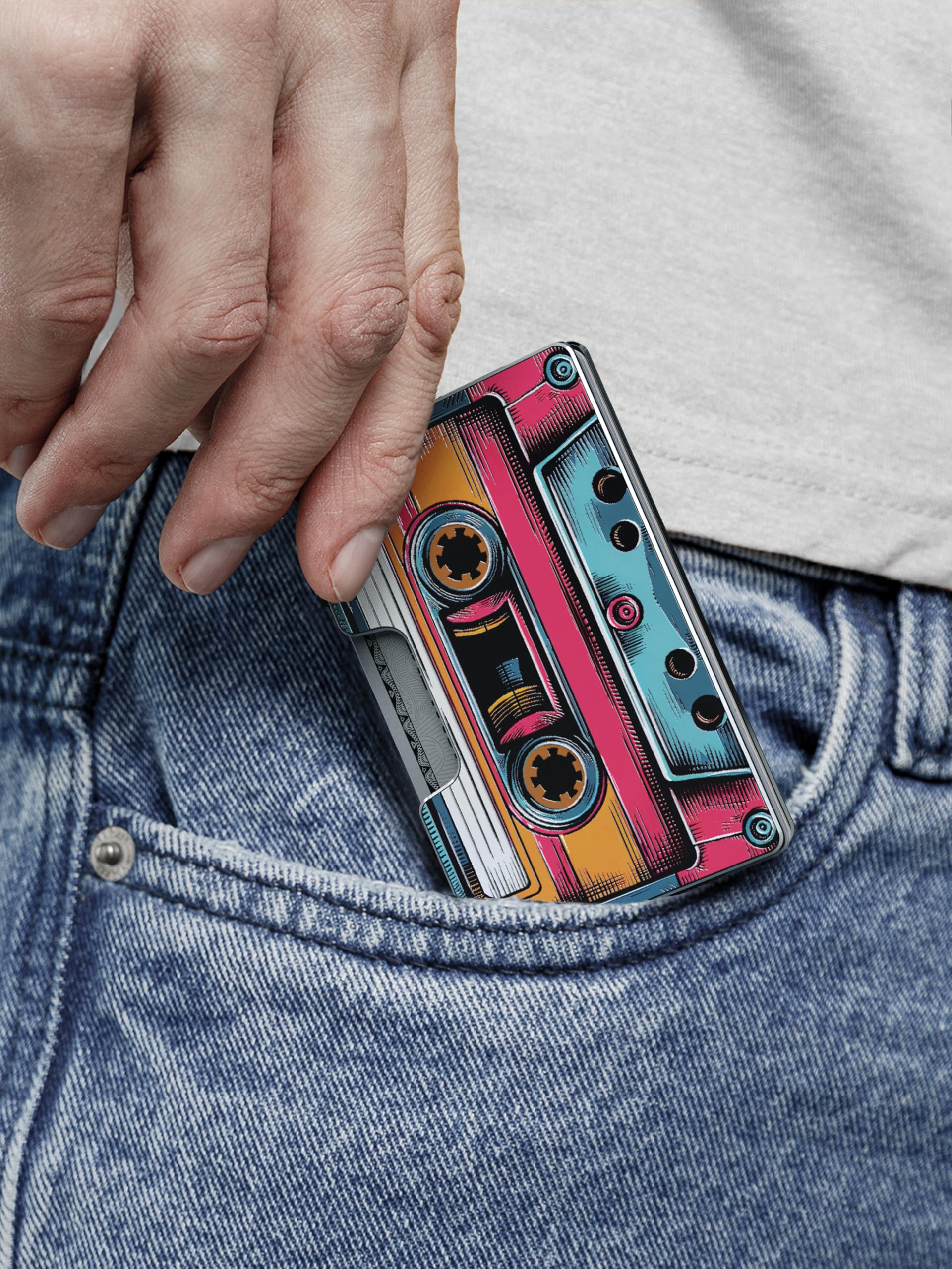 Freja Svendsen Printed Aluminum Wallet for Men - Slim Money Clip & Card Holder with Tactile Selective Varnish. Enhanced RFID Blocking, Compact, Unique & Minimalist Wallets - King of Hearts