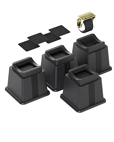 Nachell Bed Furniture Risers 4 Pack Bed Lift Risers Elevation in Height 5" Heavy Duty Rectangle Riser Blocks for Caster Wheels or Posts of Bed Table Couch Support up to 2500 lbs. (Black, 5 Inch)