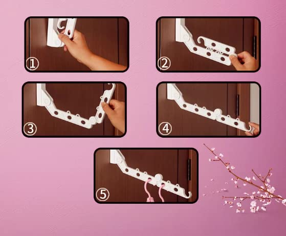 Multifunctional Portable Folding Door Hanger with 5 Holes for Hanging and Drying All Clothes, Coats, Scarves etc. Ideal for Home, Office and Traveling (White)