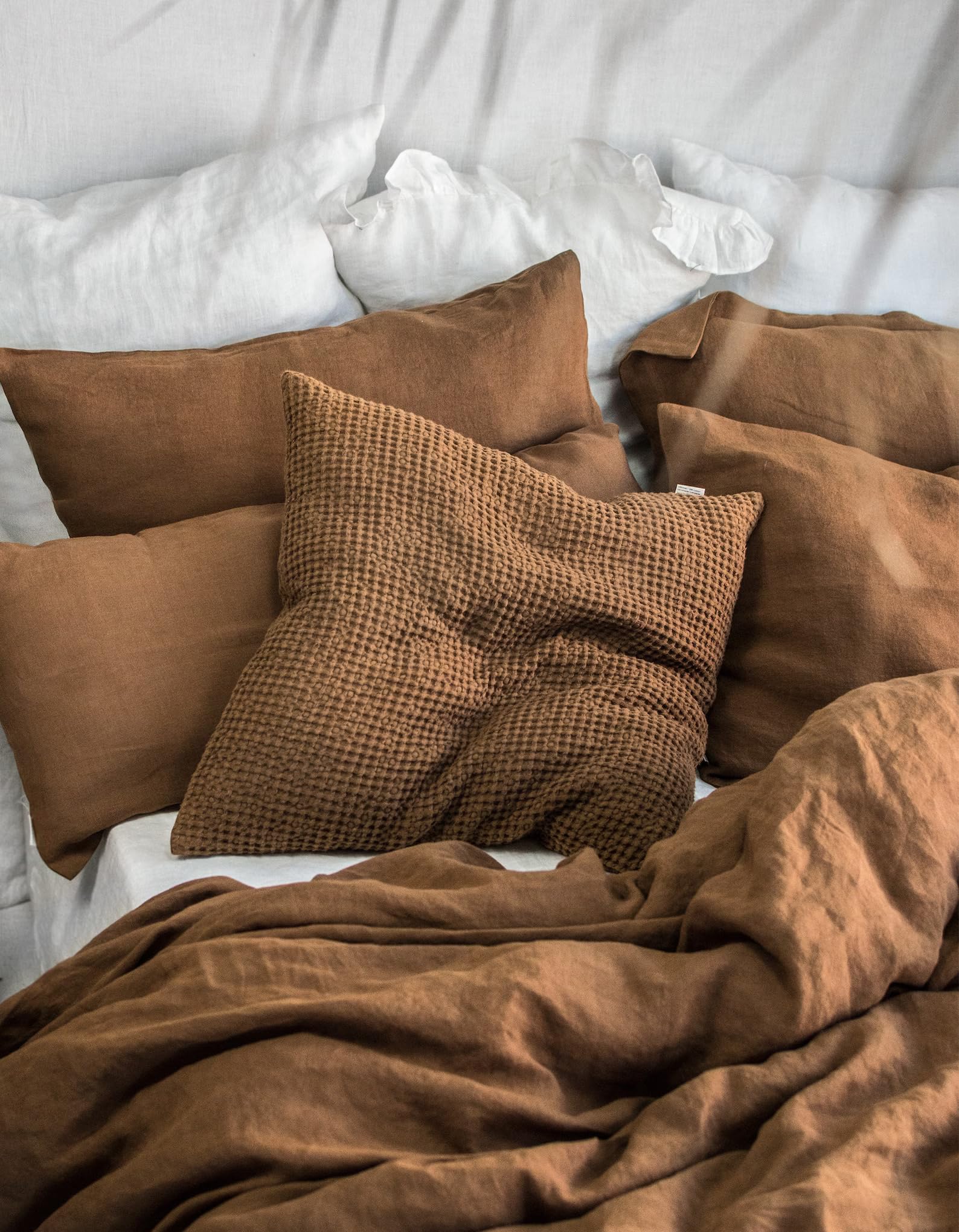 Linen Bedding Set in Tobacco, Duvet Cover and 2 Pillowcases Set, King, Queen, Twin, Full, Double, Single Size, Tobacco Brown Linen Bedding (King-90X104)