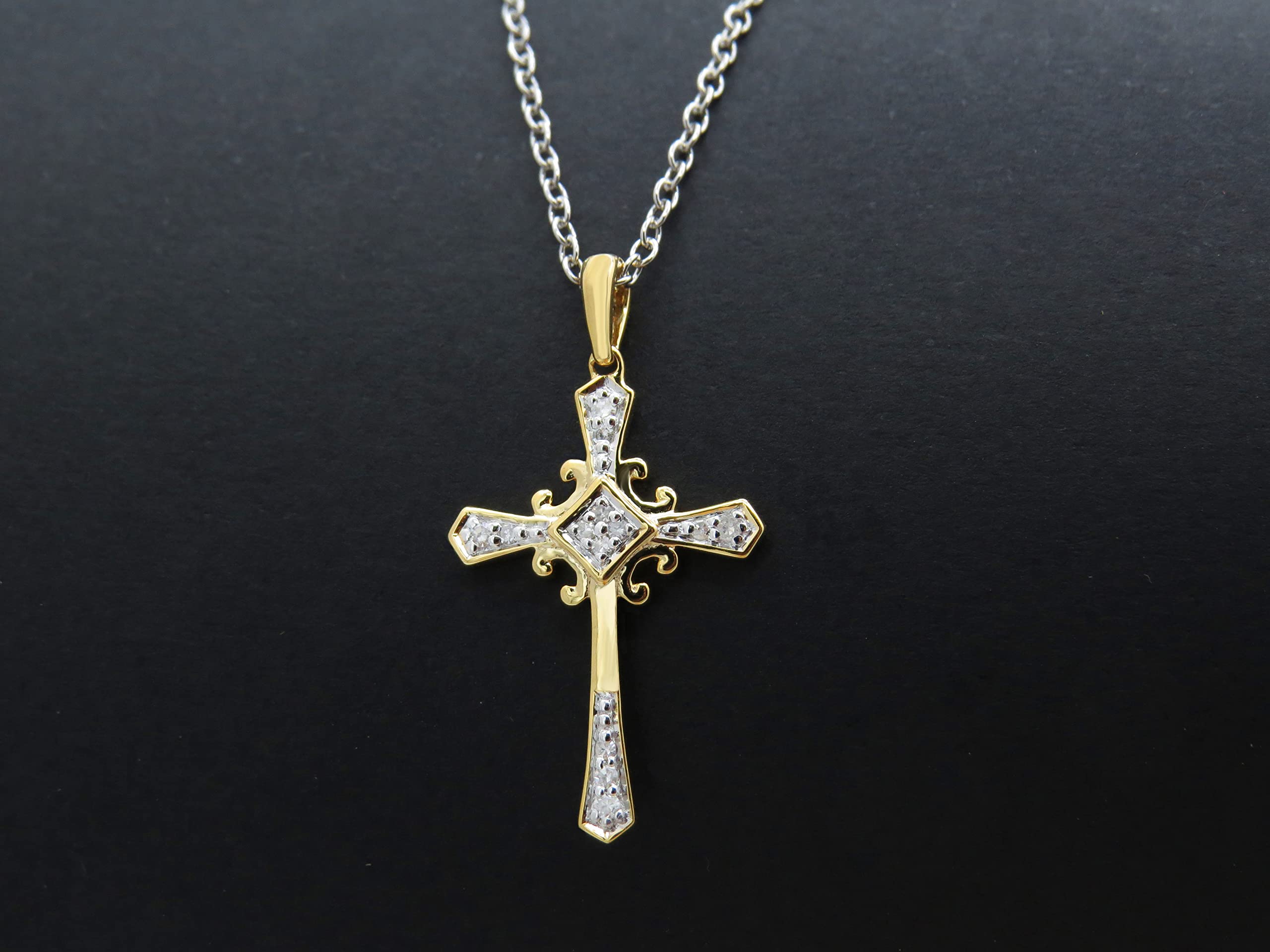Dazzlingrock Collection 0.10 Carat (ctw) 18K Round White Diamond Cross Pendant 1/10 CT (Silver Chain Included), Yellow Gold