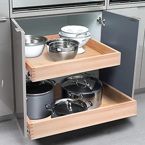 Mulush Pull Out Cabinet Organizer, Soft Close Wood Drawer Storage Slide Out Shelves for Kitchen, 14βW x 21βD, Requires At Least 15.5β Cabinet Opening, Finished