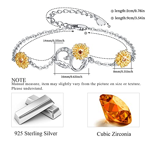 Cuoka Sunflower Bracelet 925 Sterling Silver Sunflower Jewelry For Women Girlfriend with Box