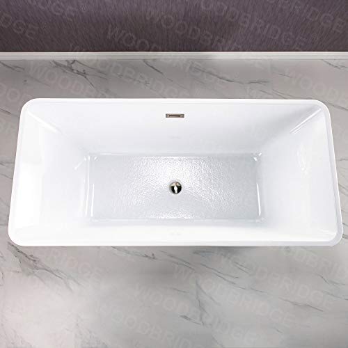 WOODBRIDGE 67" Acrylic Freestanding Bathtub Contemporary Soaking White Tub with Brushed Nickel Overflow and Drain,BTS1609 -B/N-Drain &O
