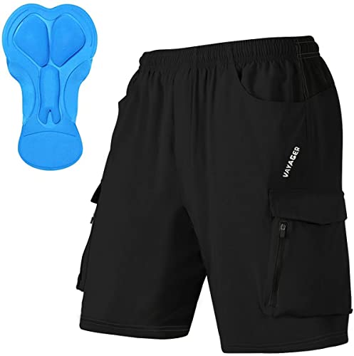Men's Mountain Bike Shorts 3D Padded Bicycle MTB Shorts Loose-fit Lightweight MTB Cycling Shorts (All Black-M)