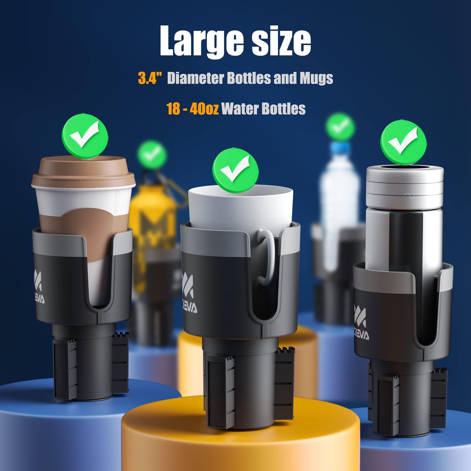 Cup Holder Expander for Car, Adjustable Car Cup Holder Adapter Insert Fits 18-40oz YETI, Hydro Flask, Nalgene Bottles and Mugsin 3.4"-4" Diameter