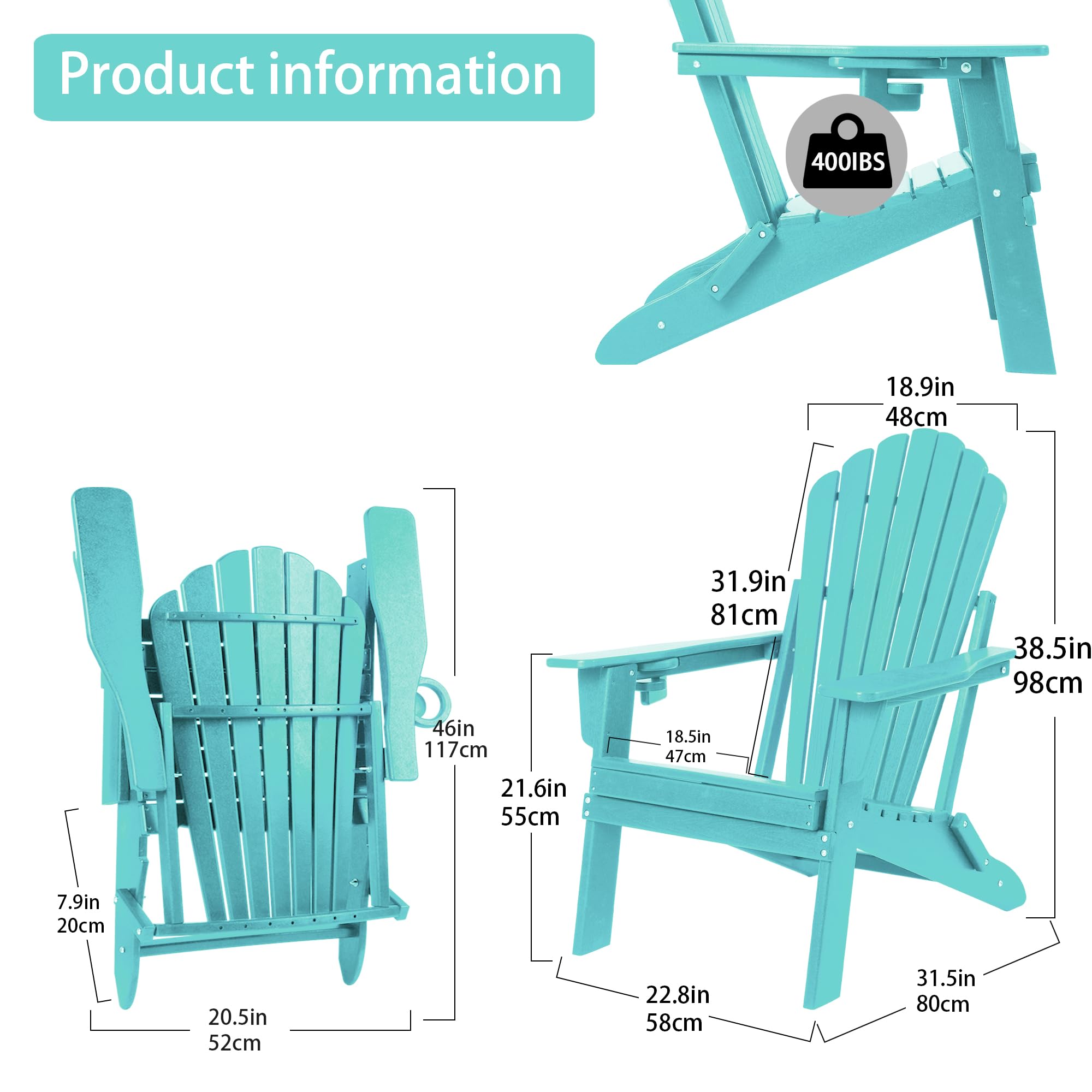 Plawdlik Folding Adirondack Chair,SGS Tested,Wooden Textured with Cup Holder,Widened Heavy All-Weather HDPE Comfortable Seating for Ourdoor Gery
