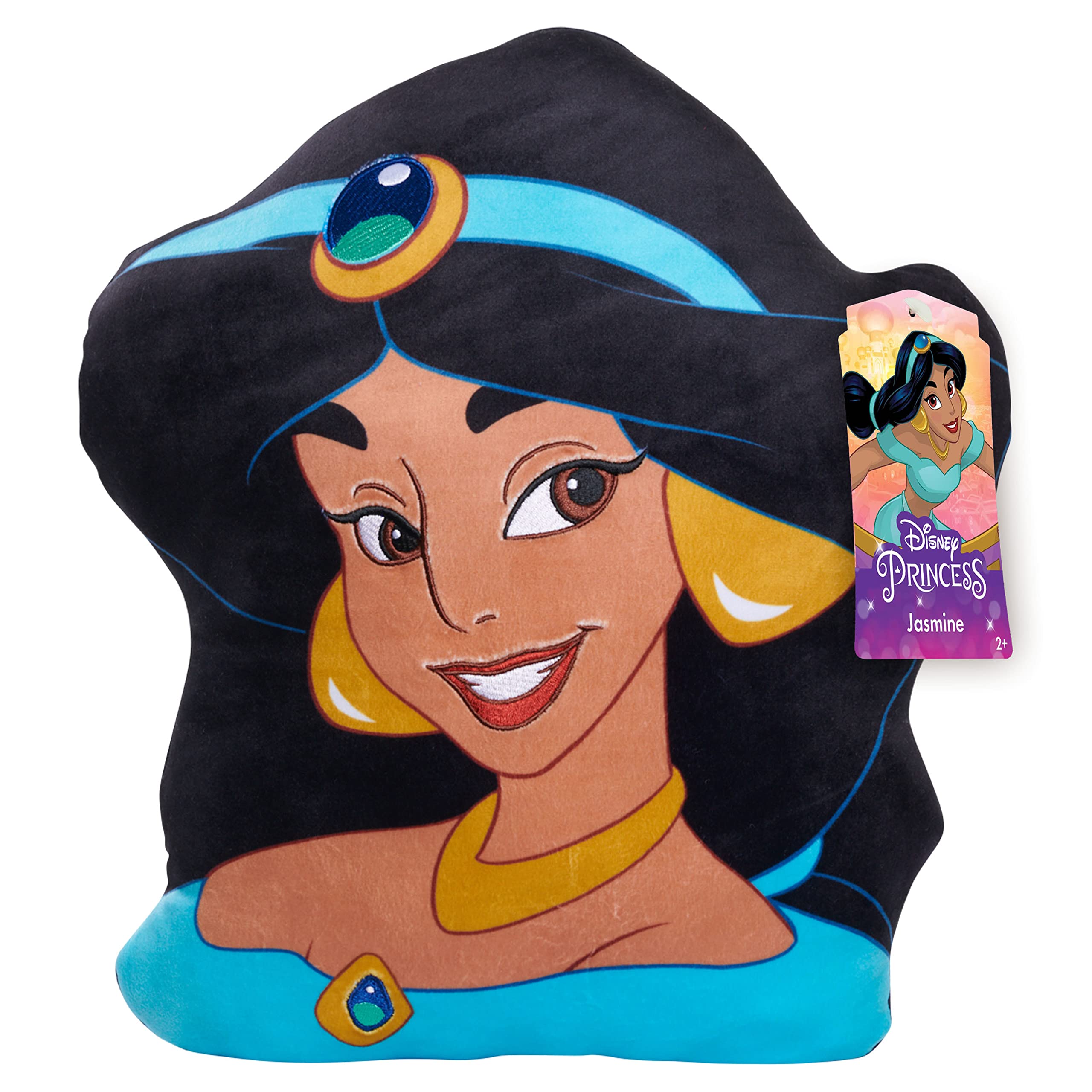 Disney Princess Character Heads 13.5-inch Plush Jasmine, Aladdin, Super Soft Plush, Kids Toys for Ages 3 Up by Just Play