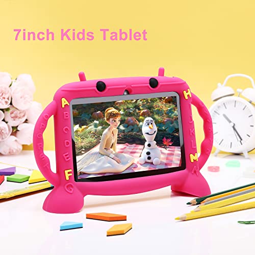 MengDash Kids Tablet, 7 inch Tablet for Kids 2-10, Educational Learning Toddler Tablet Android 11, 3GB RAM+32GB ROM Storage, Google Play Netflix YouTube, Baby Girl boy Gift (Red)