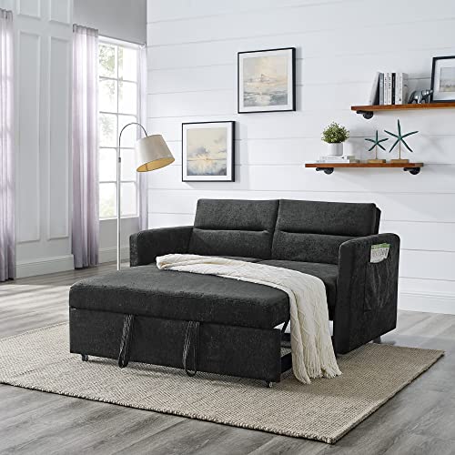 Livavege 3-in-1 Sofa Bed, Convertible Loveseat Sleeper with Adjsutable Back and Two Arm Pocket, Modern 2-Seat Pull Out Futon Couch for Living Room Bedroom, Office, Apartment