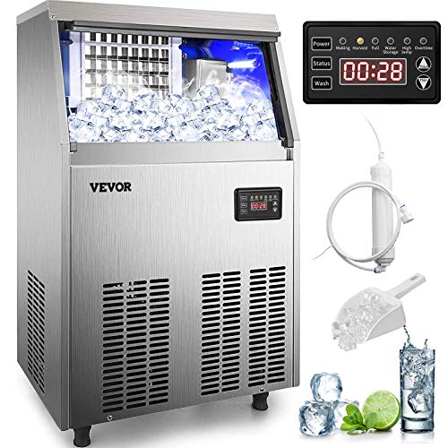 VEVOR Commercial Ice Maker Machine, 110-120LBS/24H with 33LBS Bin Stainless Steel Automatic & Perfectware - PW Icebags-DS-100ct 10lb Ice Bags with Drawstring-100ct