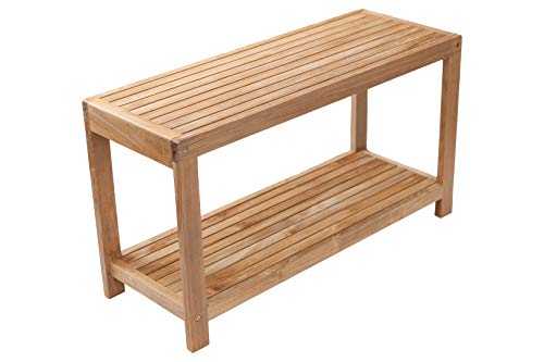 NORDIC STYLE TEAK Wood Shower Stool and Spa Bench with Shelf, Teak Shower Bench for Indoor and Outdoor Use, Teak Storage Bench, Teakwood Shower Bench, Natural Teak Finish, 35"
