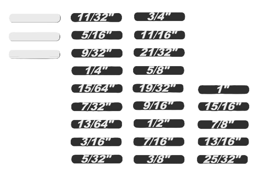 Identification labels compatible with toolbox widget vertical PRO wrench holders (SAE set, Black)