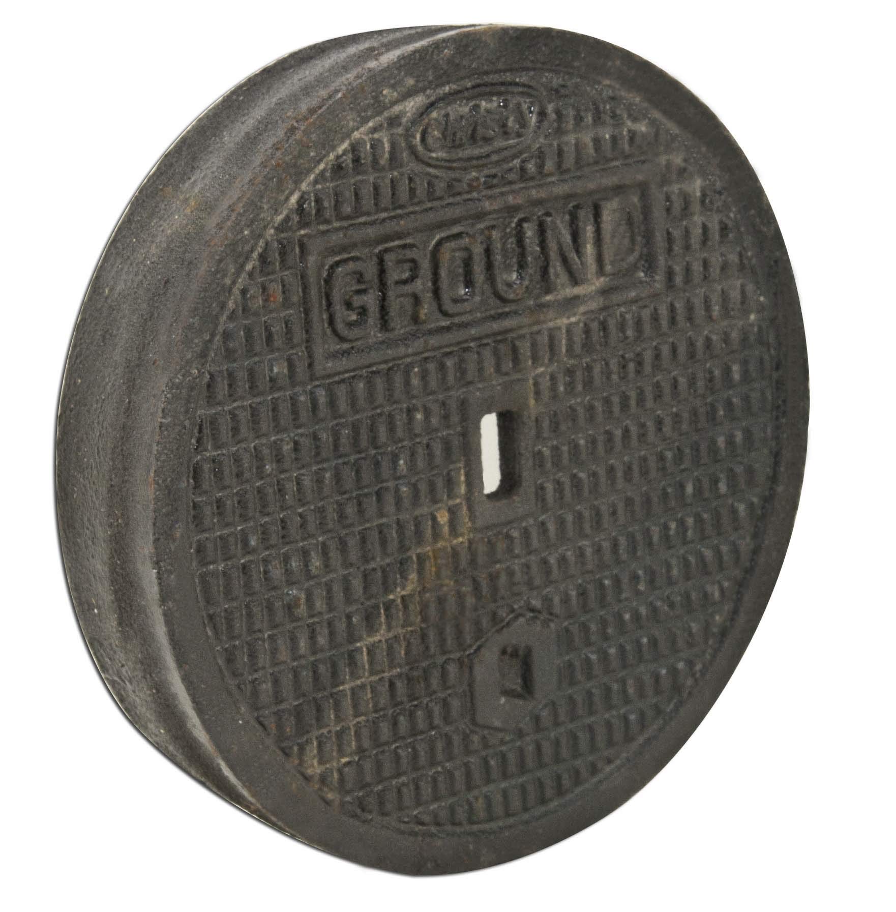 Oldcastle Precast 3000480 Lid, Diameter: 8-7/8", Cast Iron, Legend: Ground