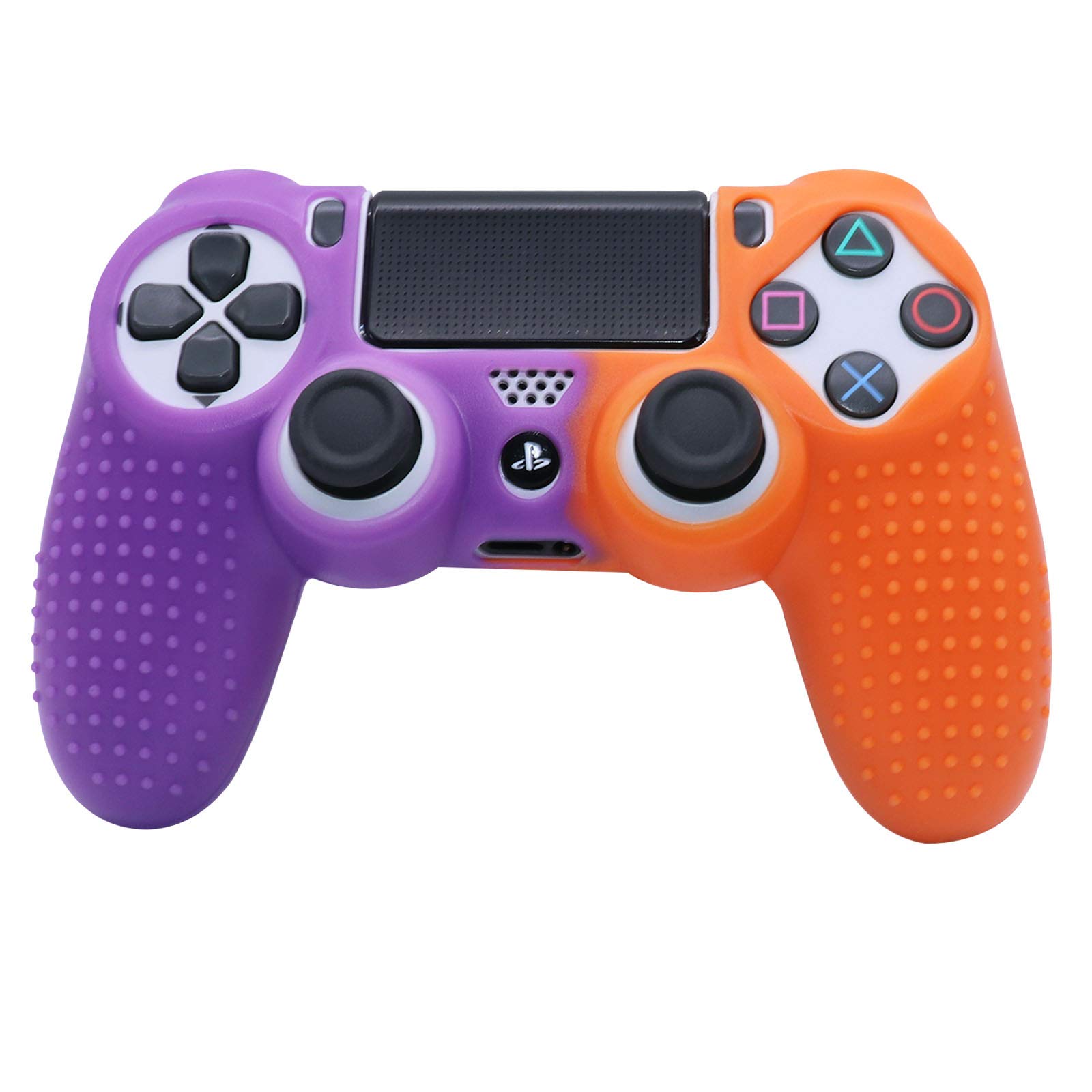 Water Transfer Printing Silicone Skin for PS4 RALAN, Silicone Skin Controller for PS4 Slim/PS4 Pro Controller (Black Pro Thumb Grip x 8,Cat + Skull Cap Cover Grip x 2)