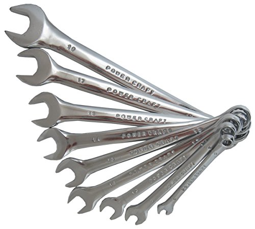 Metric Wrench Set, 9 Chrome Vanadium Combination Open End and Box End Wrenches with Organizer Storage Case
