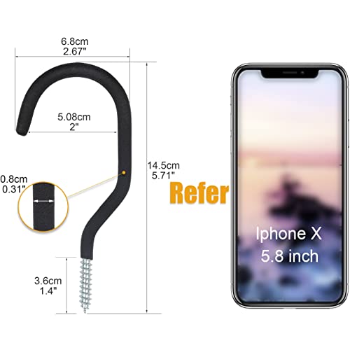KURUI Bike Hooks for Garage Wall, 6 Pack Heavy Duty Bicycle Hangers for Hanging with PVC Coating, Wall Mount Bicycle Storage for Ceilings, Space Saving Utility Organizer for Basement Warehouse
