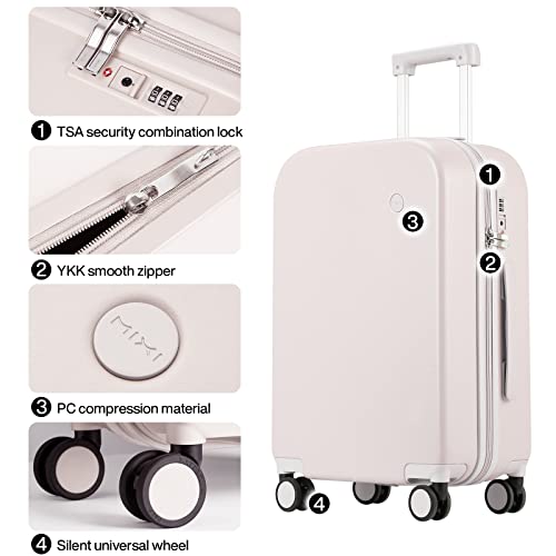 Mixi 3-Piece Luggage Set Hardside PC Travel Suitcase Rolling Bag Spinner Wheels TSA Lock, 20+24+28 Off White(Slight Pink), with Cover