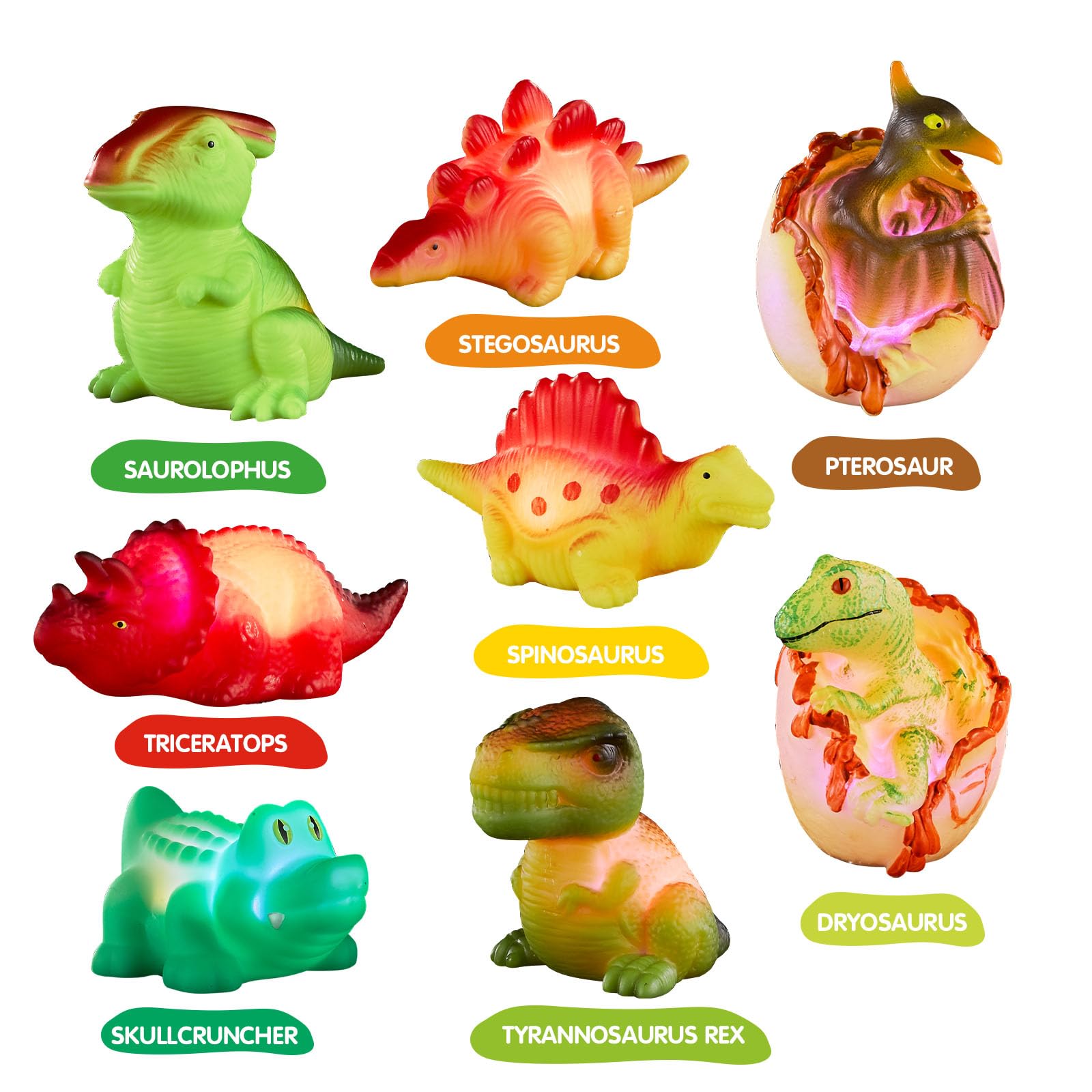 yoliyogo Dinosaur Toy Bath Floating Toy with Auto Flashing Early Learning Toy Dinosaur Theme Model 8 Pcs Bathtub Shower Toy Gift for Kids&Pets