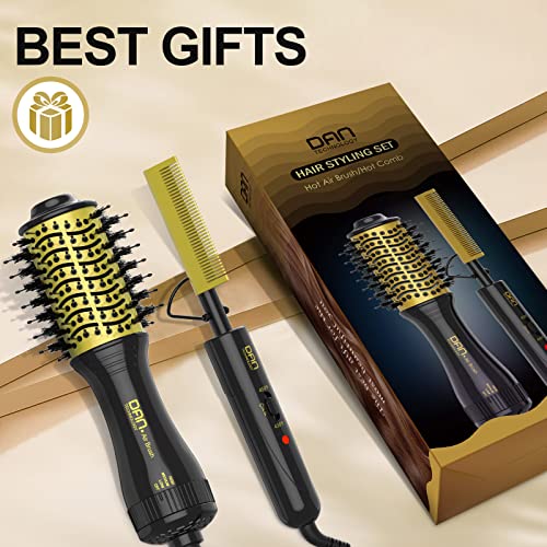 Compact Hair Dryer Brush, Lightweight & Portable One-Step Volumizer and Styler, Ceramic Coating 3-in-1 Hair Styling Tool 3 Temperature Settings 125V Blowout Brush
