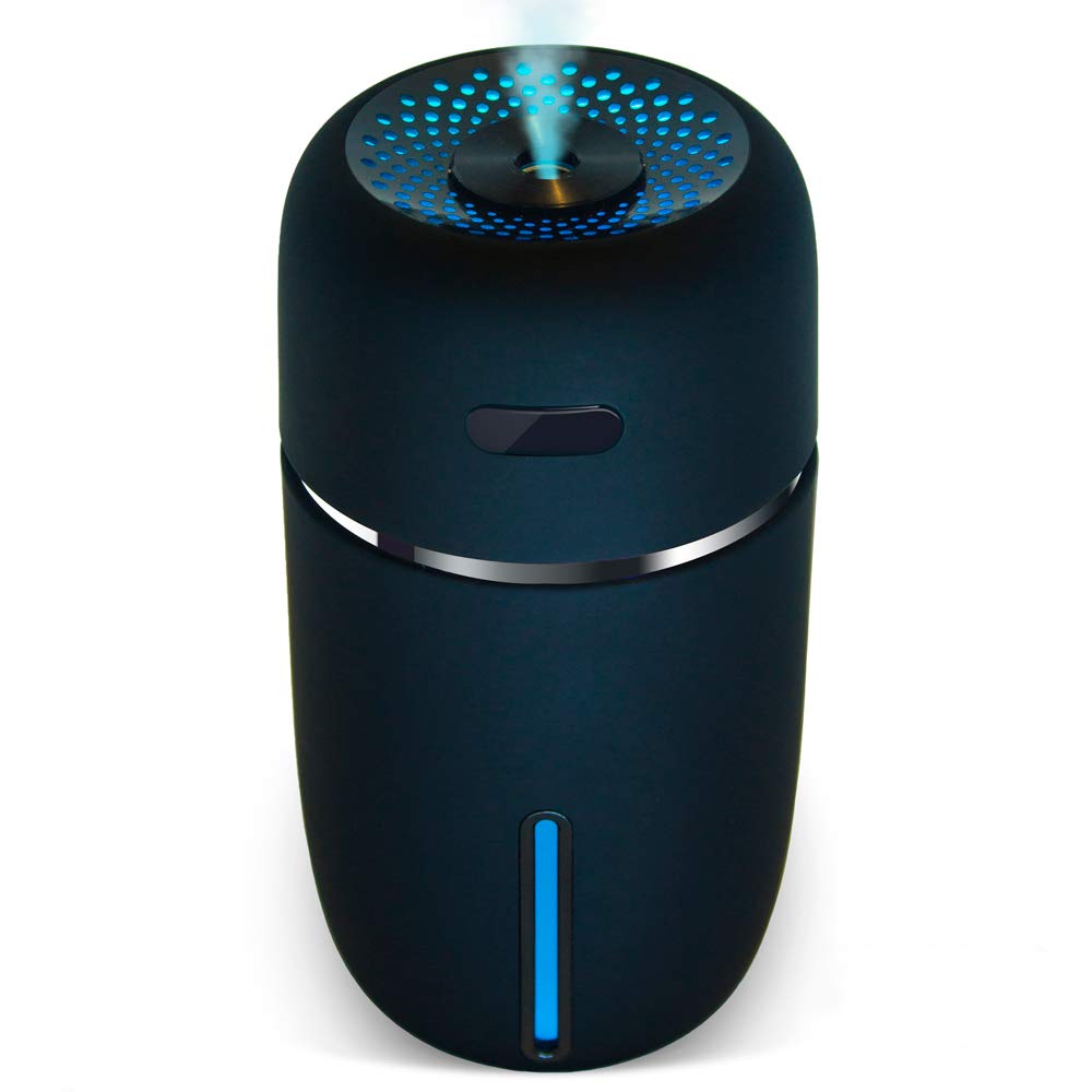 Compact Ultrasonic Humidifier - USB Mini Humidifier for Office, Desktop - Personal Air Humidifiers for Bedroom Kids, Baby - Car humidifier for travel - 200 Ml Vaporizers with 7 Colors Led Light.