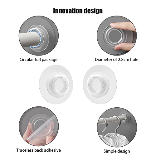 Self Adhesive Telescopic Rod Holder,Mounted-Free Shower Curtain Pole Support,No Drilling Clothes Bar Bracket,Multipurpose Tension Retainer,Non Displacement/Strong Bearing Capacity/Transparent(4pcs)