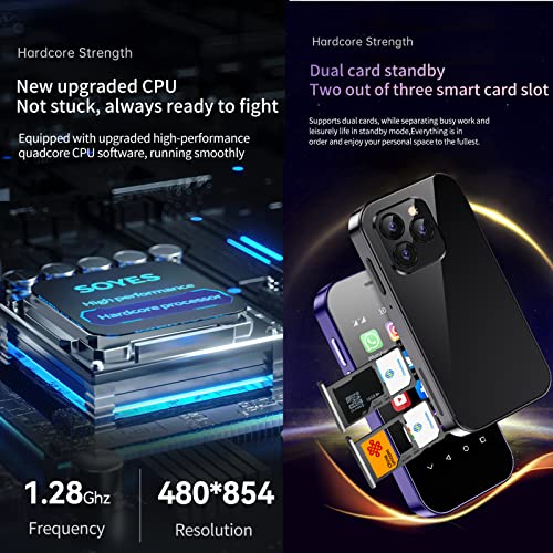Soyes XS14Pro Mini 4G Smartphone 3.0 Inch Quad Core Dual Sim Ultra Thin Unlocked Card Mobile Phone WiFi Bluetooth Hotspot Student Pocket Cellphone (Black 2GB RAM 16GB ROM)