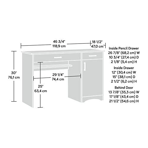 Sauder Beginnings Desk, L: 46.81" x W: 18.50" x H: 29.96", Silver Sycamore Finish