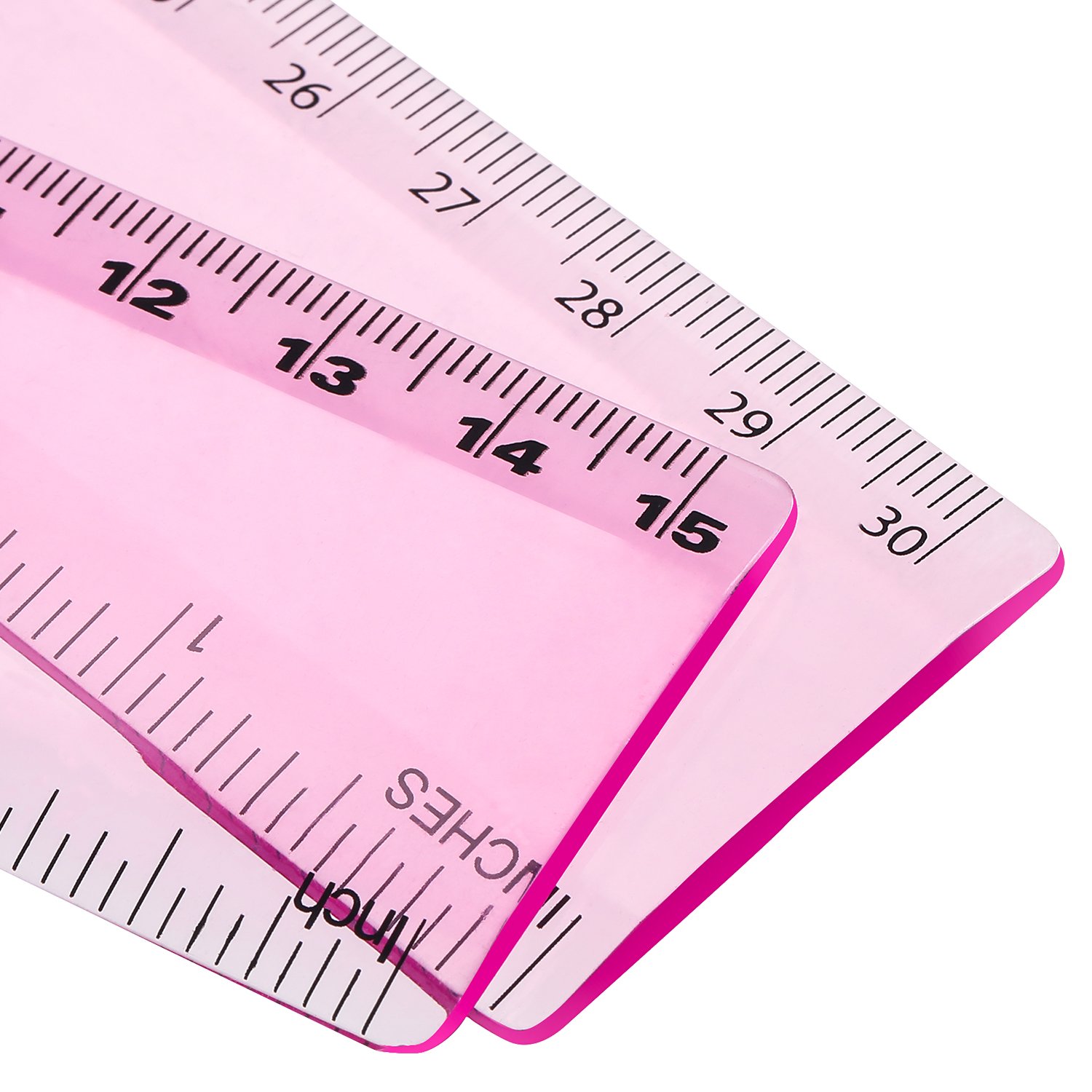 eBoot Plastic Ruler Straight Ruler Plastic Measuring Tool 12 Inches and 6 Inches, 2 Pieces (Black) (Pink Purple)