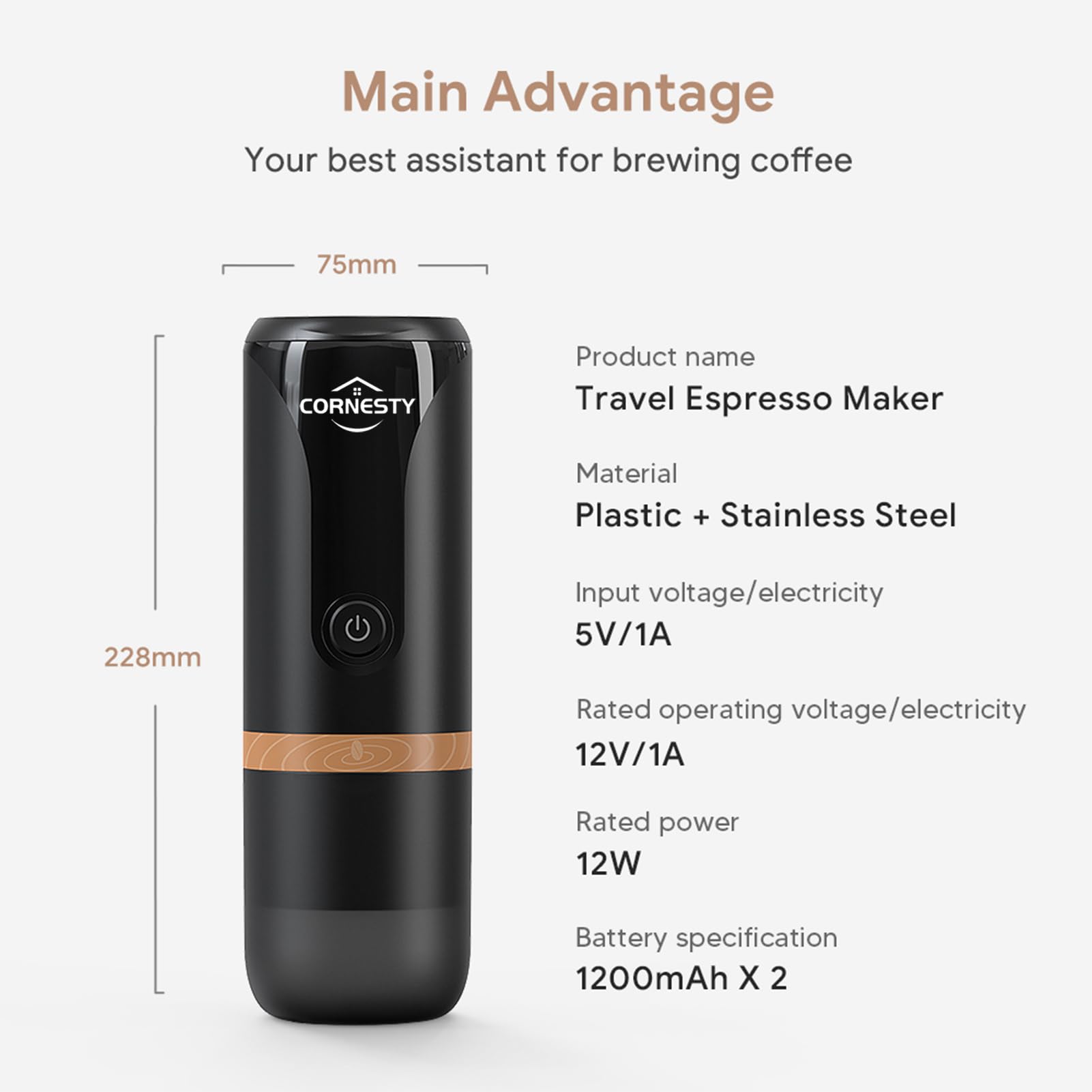 Cornesty Portable Coffee Maker, Rechargeable 2 in 1 Small Travel Espresso Machine, 9 Bar Pressure 12V Fast Brewing Coffee Machine Compatible with NS Pods & Ground Coffee for Camping Office Hiking RV